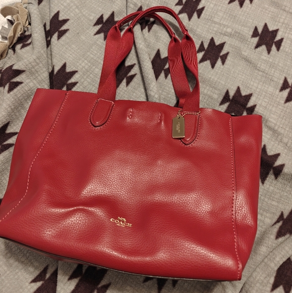 Coach | Bags | Coach Derby Tote Bag In Red Pebble Leather | Poshmark